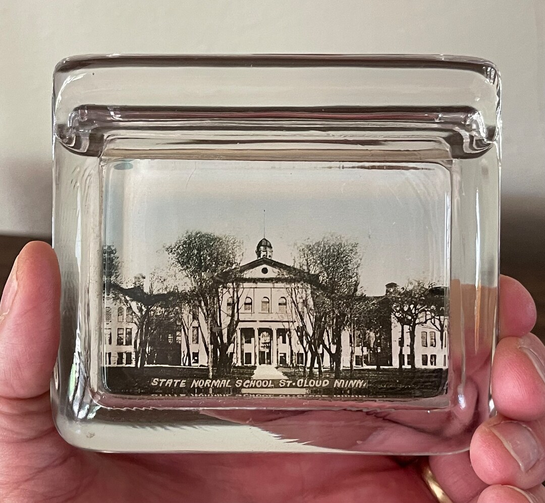 Antique Glass Picture Paperweight Pencil Holder STATE NORMAL SCHOOL St ...