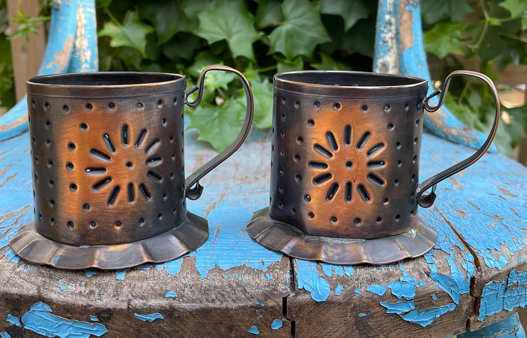 Pfaltzgraff Punched COPPER Cup Holders | Set of 2 Mugs With Copper ...