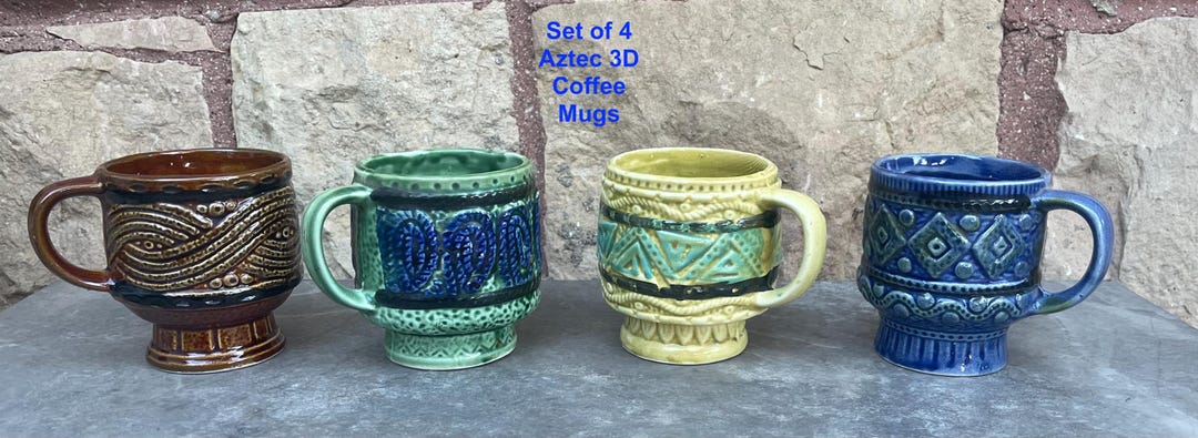 Aztec Earthy Color Palette of Embossed Stackable Mugs Cups Ceramic ...