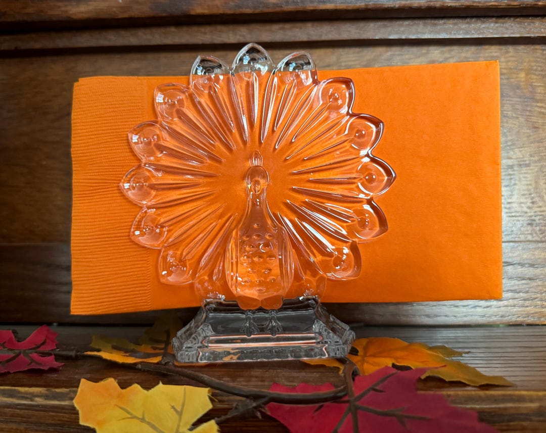 CRYSTAL TURKEY; Bohemian Glass Turkey Napkin Holder; Glass Peacock ...