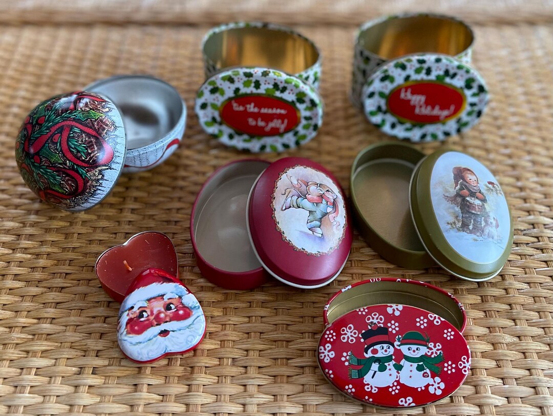 Christmas Miniature Tins; Metal Holiday Small Tins; Enesco Vintage Tins ...