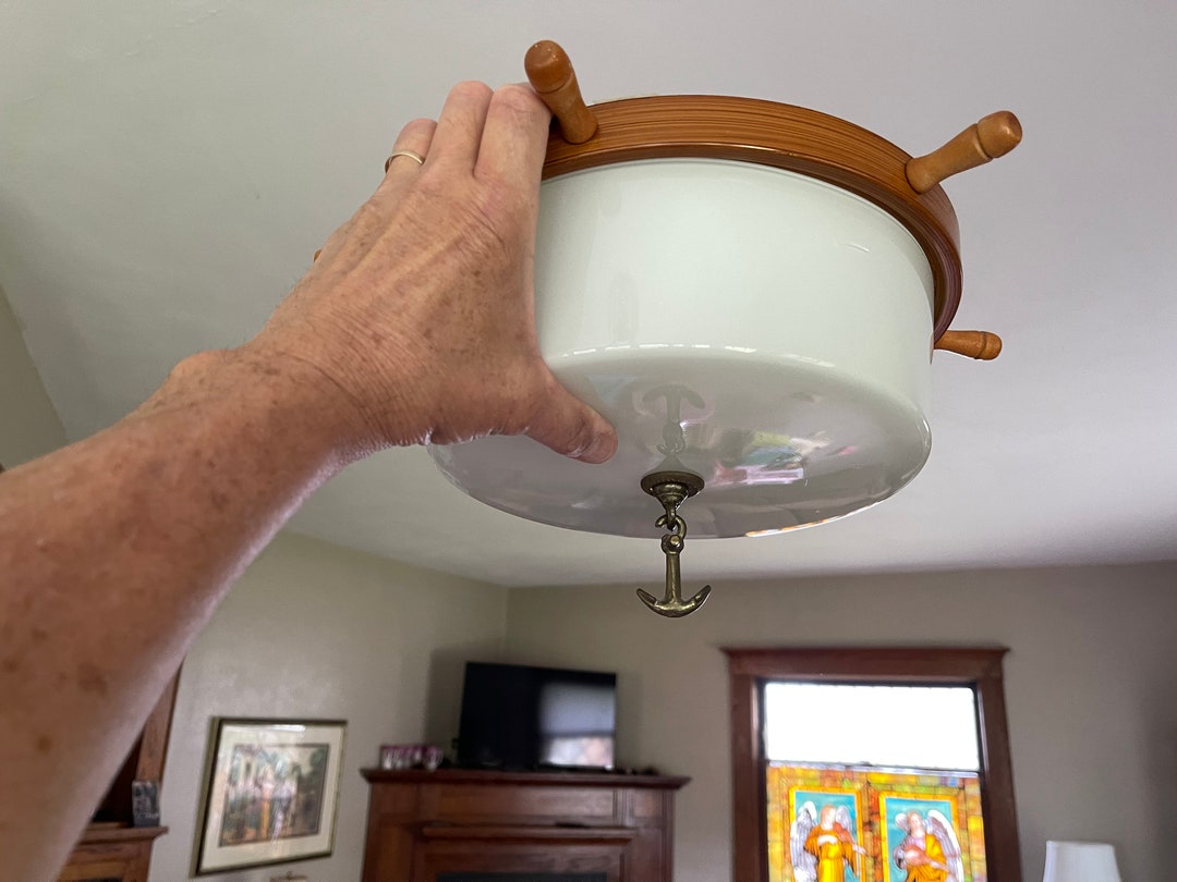 Ship Wheel Ceiling Light Fixture, Ahoy! Sea Captain Boat Wheel Light ...