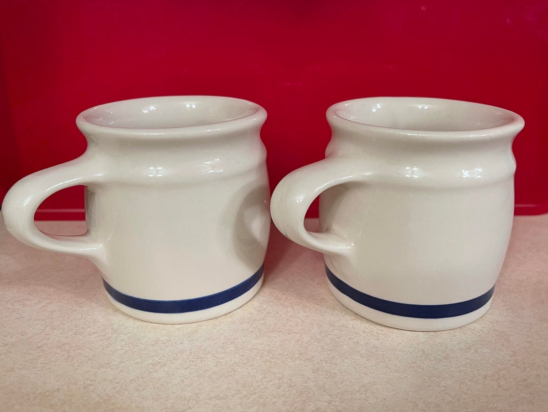 HARTSTONE Pottery Stoneware Mugs, Off-White with One Blue Stripe ...