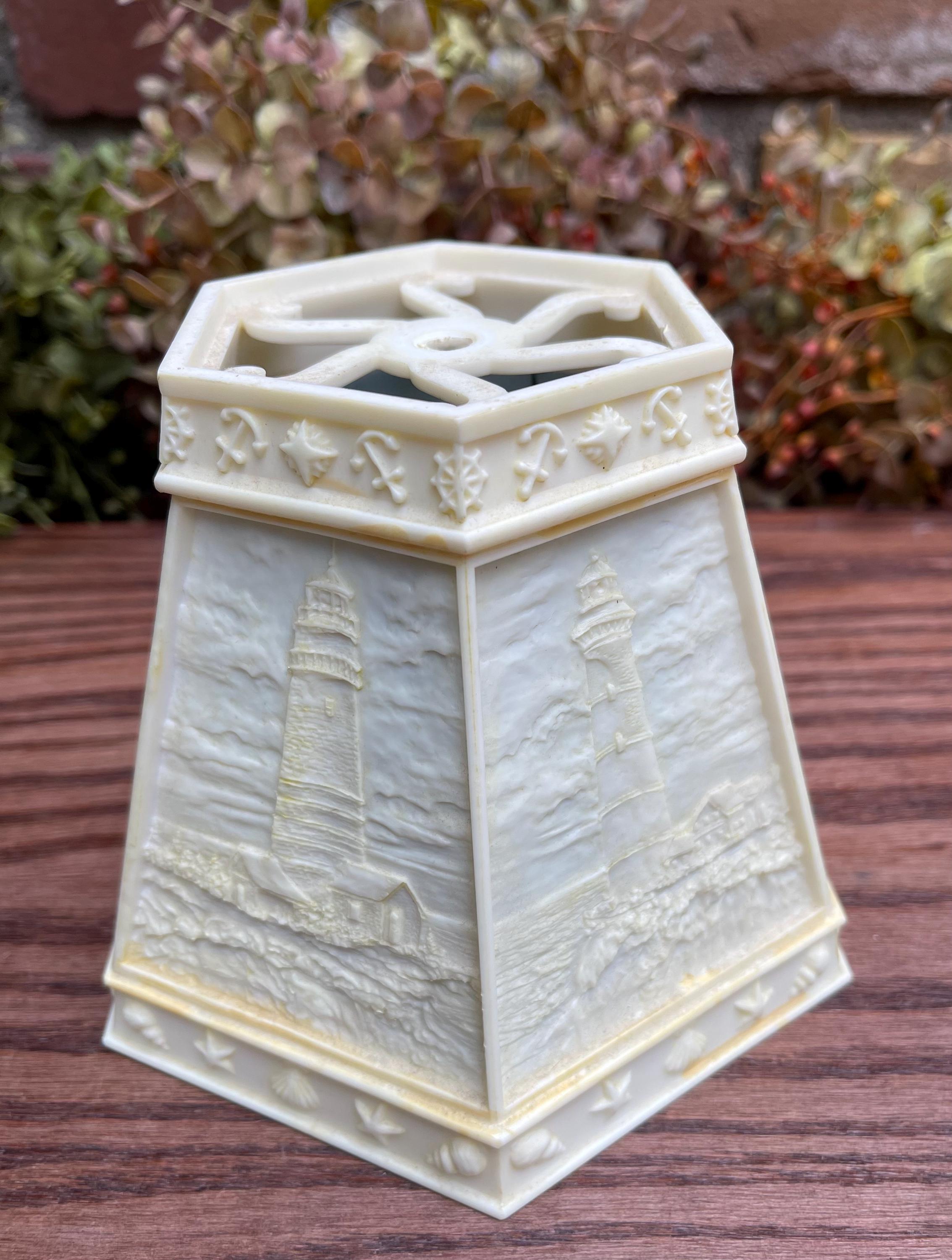 LIGHTHOUSE LAMP Shade Motif Hard Celluloid Plastic VTG Molded 6 Paneled ...