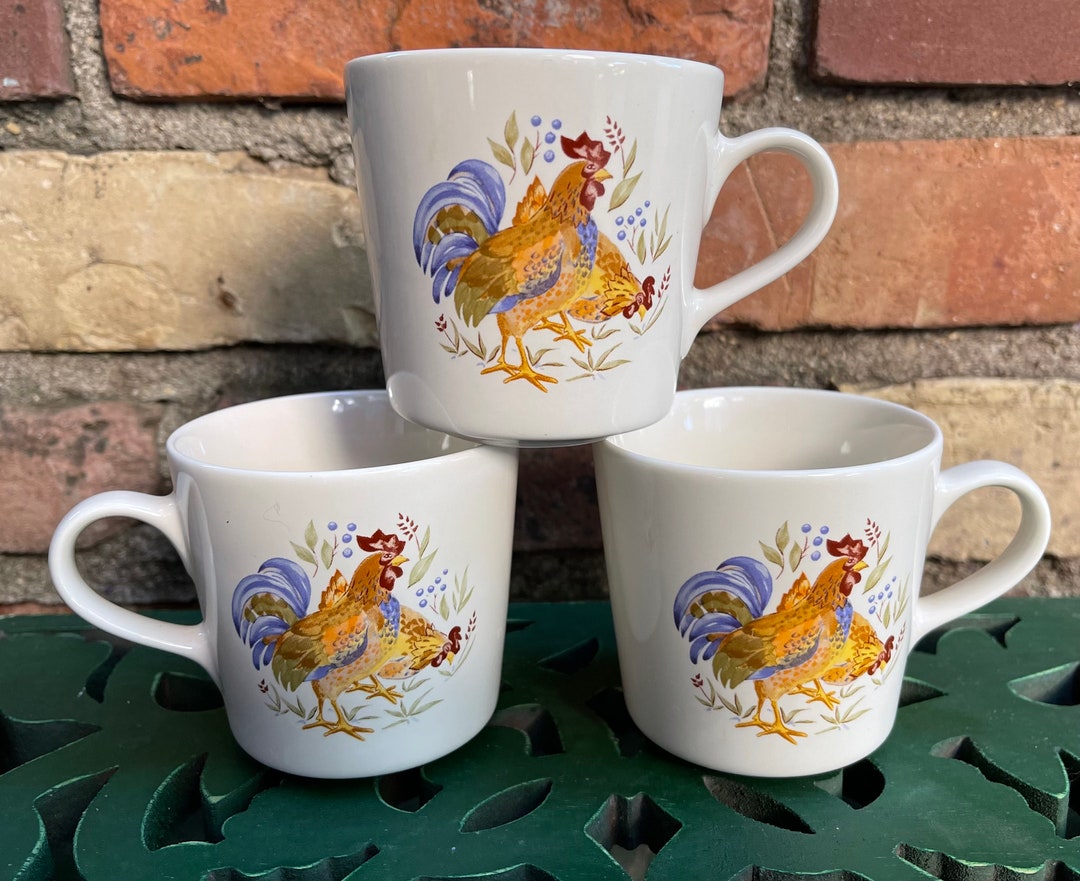 Rooster Corelle Country Morning Cups Chicken Mugs set of 3 - Etsy
