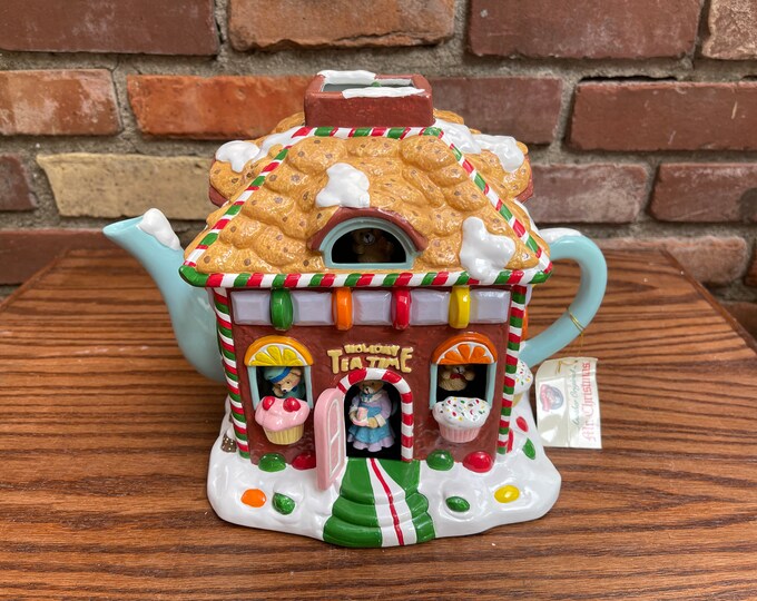 Mr CHRISTMAS Holiday Tea Time Ceramic Gingerbread Tea Pot **MECHANICAL ...