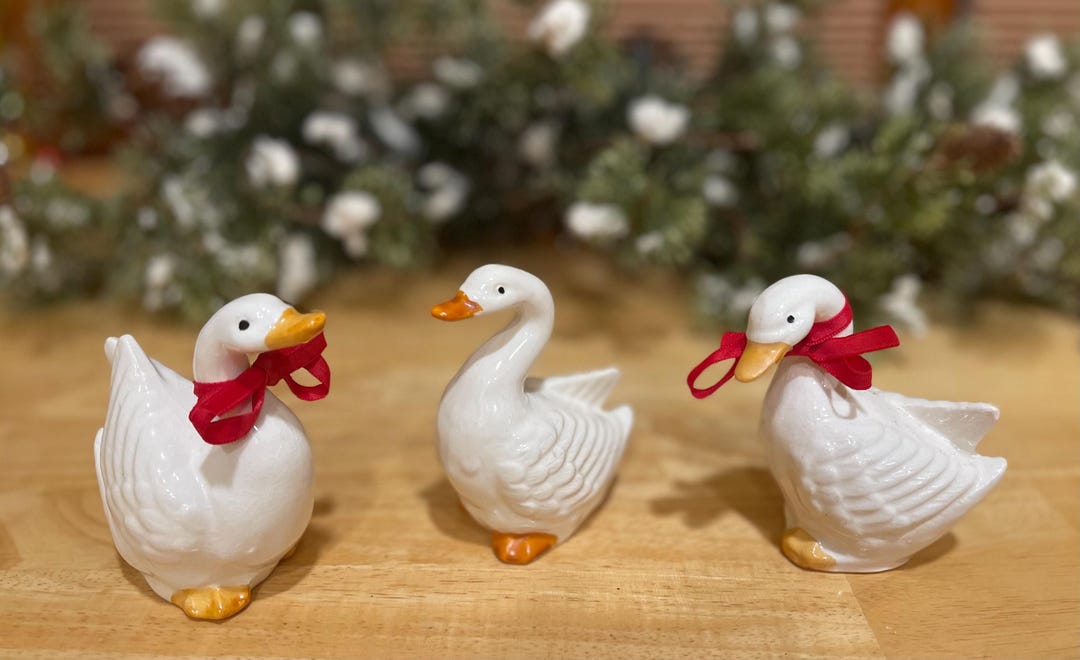 Takahashi Goose Figurines Porcelain; Christmas Geese Figurines; Farm ...