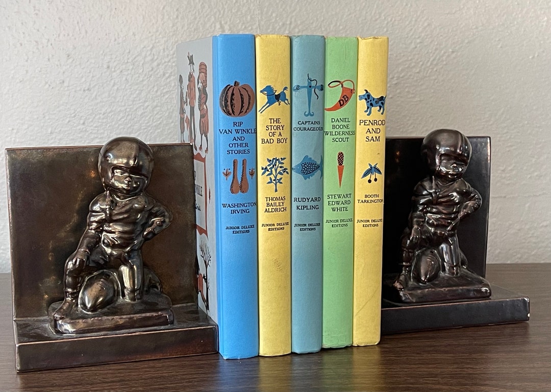 Football Player Book Ends | Set of 2 Sports Themed Vintage Bronzed ...