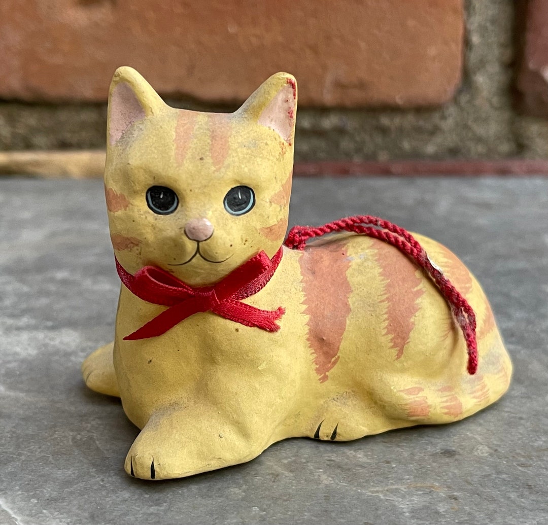 CAT Ornament; Vintage Tiger Striped Cat Made in Phillipines; Happy Cat ...