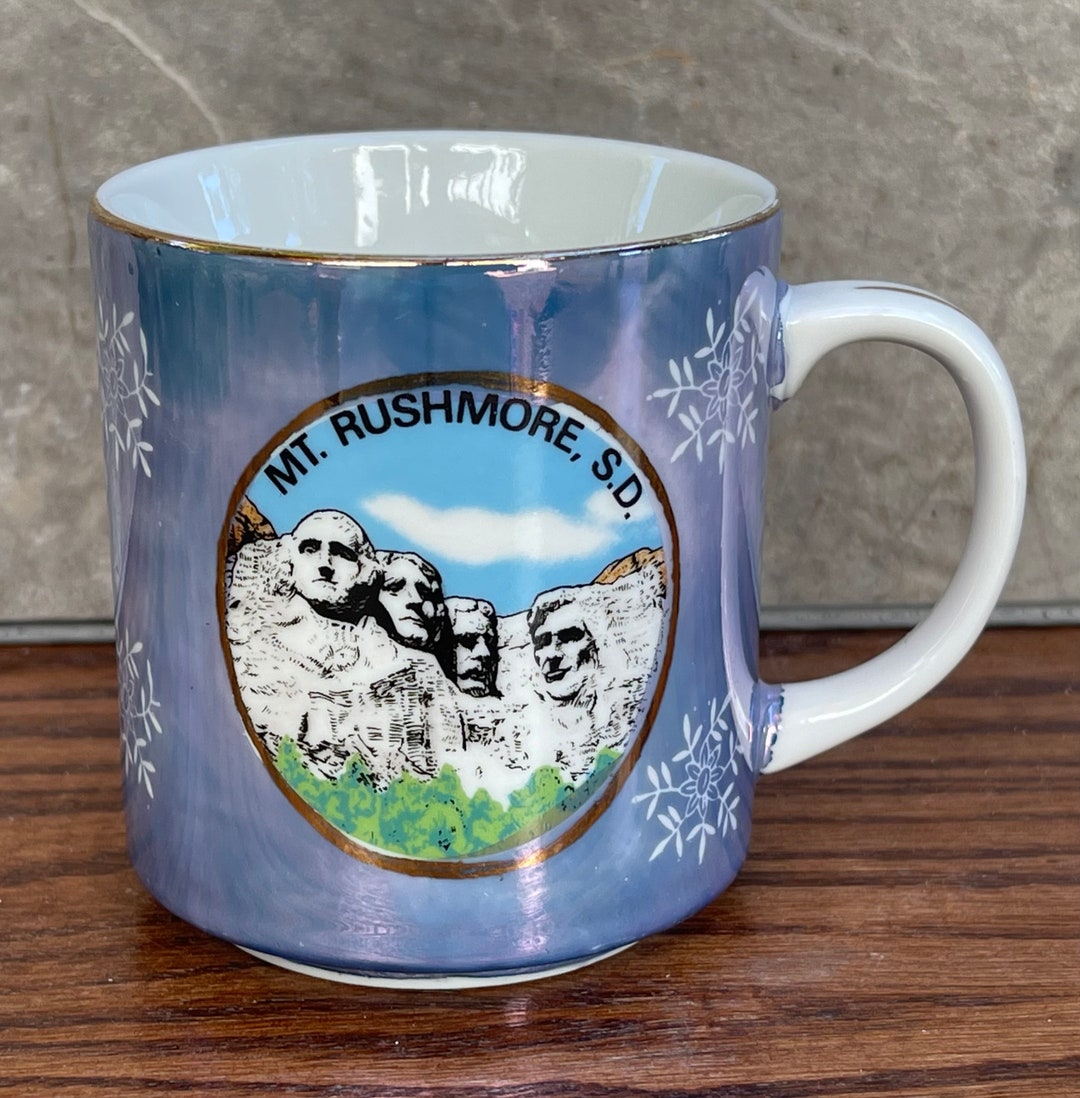 Vintage Mount Rushmore Souvenir Coffee Mug Blue Lustreware Glaze With ...