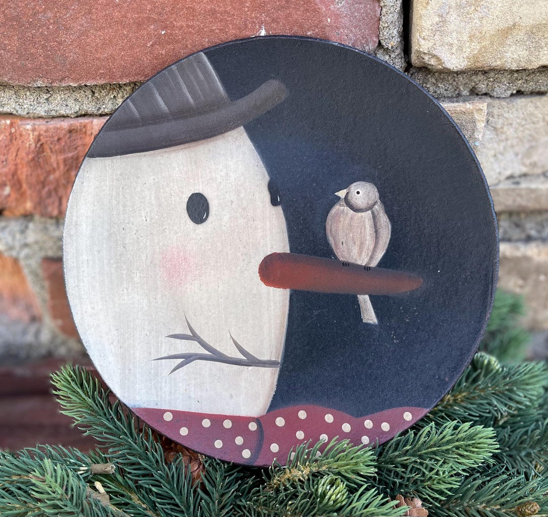SNOWMAN Wooden Plate; Hand-painted Wooden Snowman Plate by Artist Donna ...