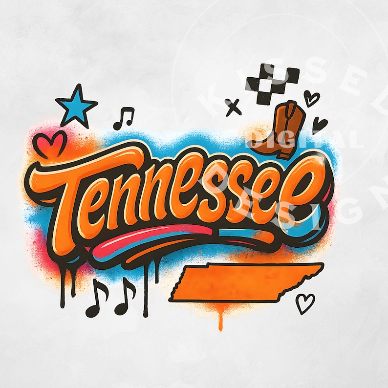 Tennessee PNG, Retro Graffiti Tennessee Sublimation, Western Boots ...