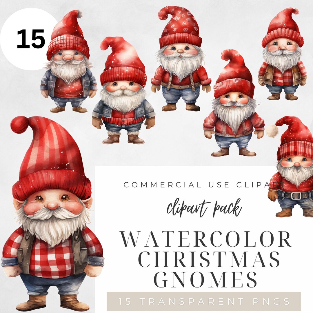Watercolor Christmas Gnomes Clipart Bundle, Png Transparent, Christmas ...