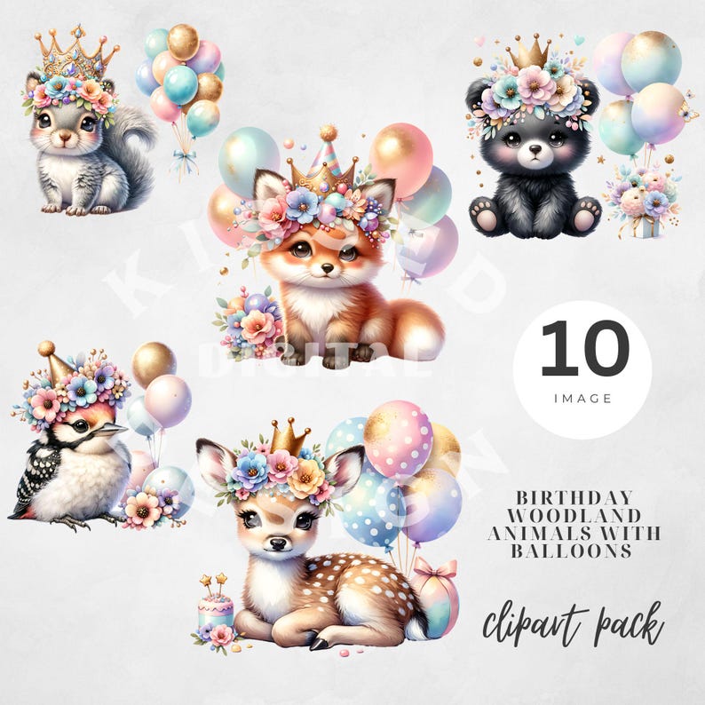 Cute Animal Birthday Party Clipart, Woodland Animals Birthday PNG ...