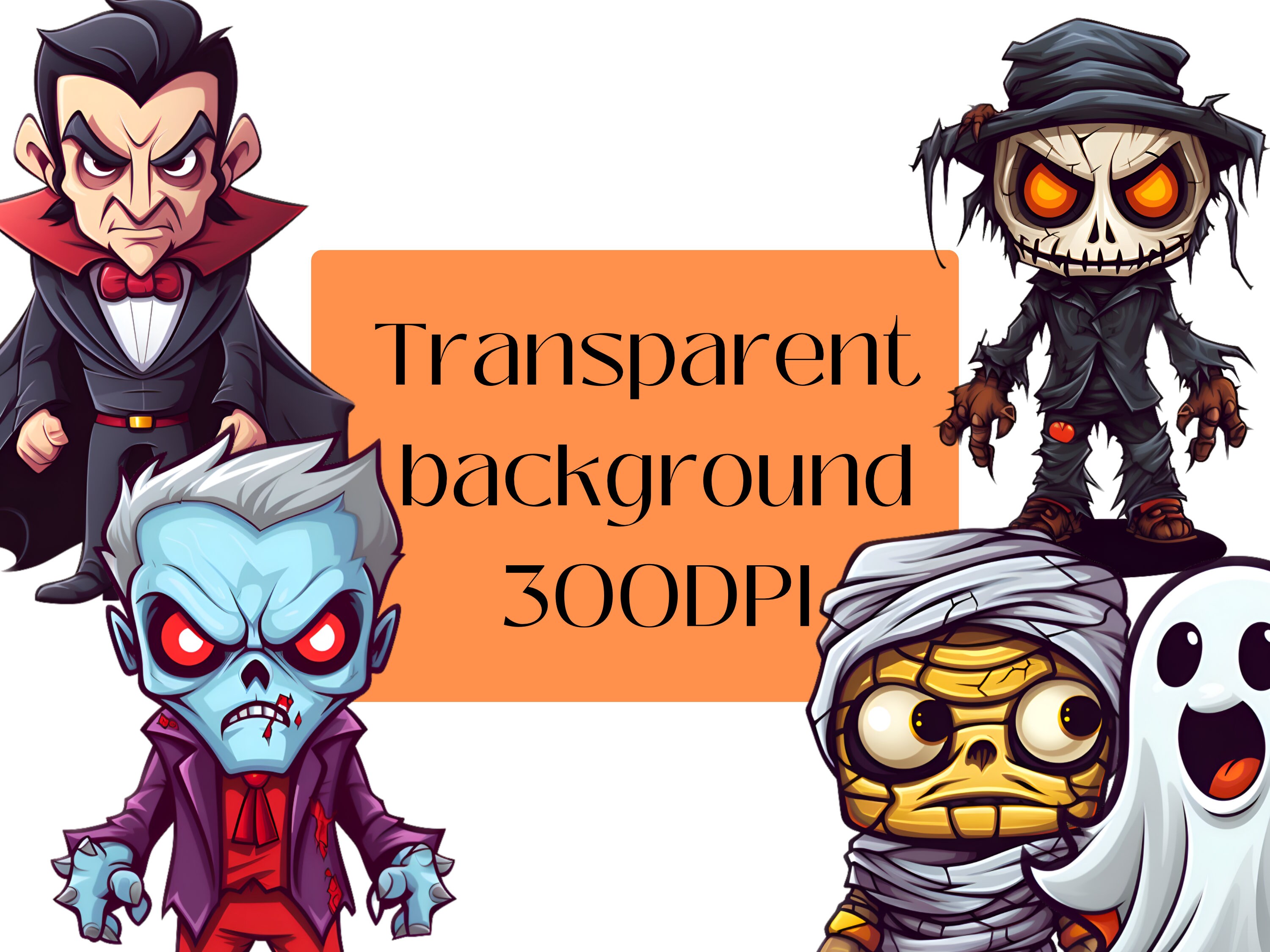 Spooky Halloween Characters Clipart Png Digital Download Transparent ...