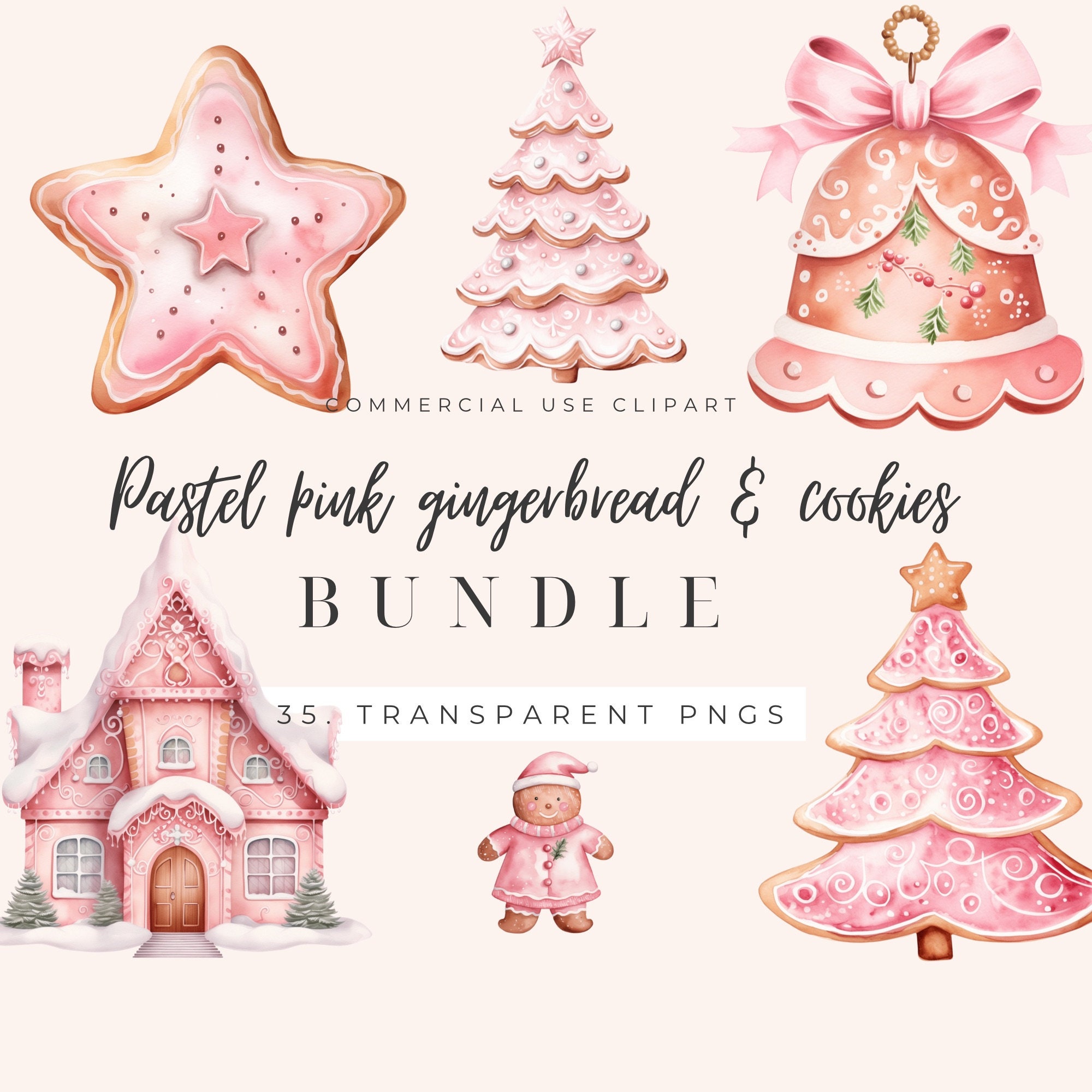 Pink Gingerbread Clipart Png, Pink Watercolor Christmas Gingerbread ...