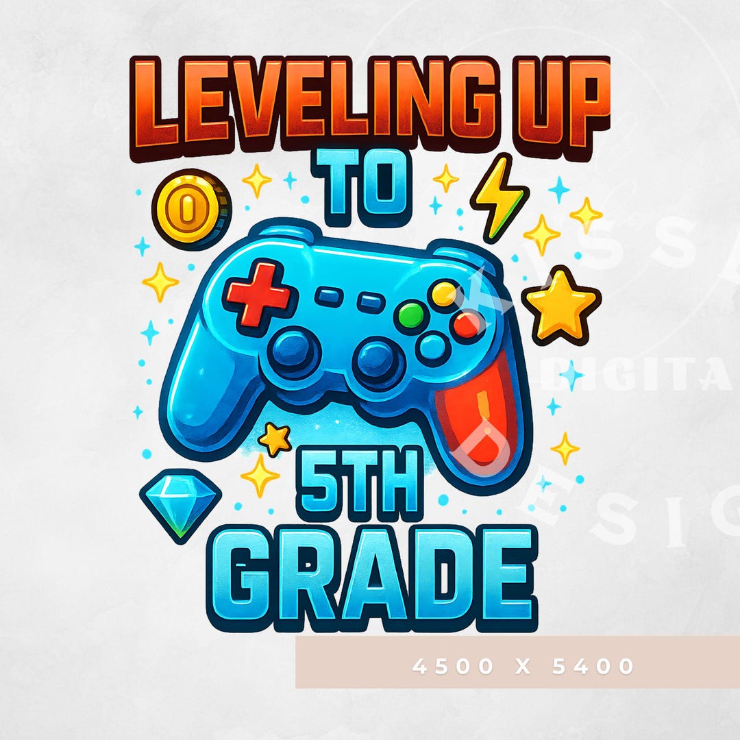 5th Grade Level up PNG, Funny Back to School Gamer Boy Girl Sublimation ...