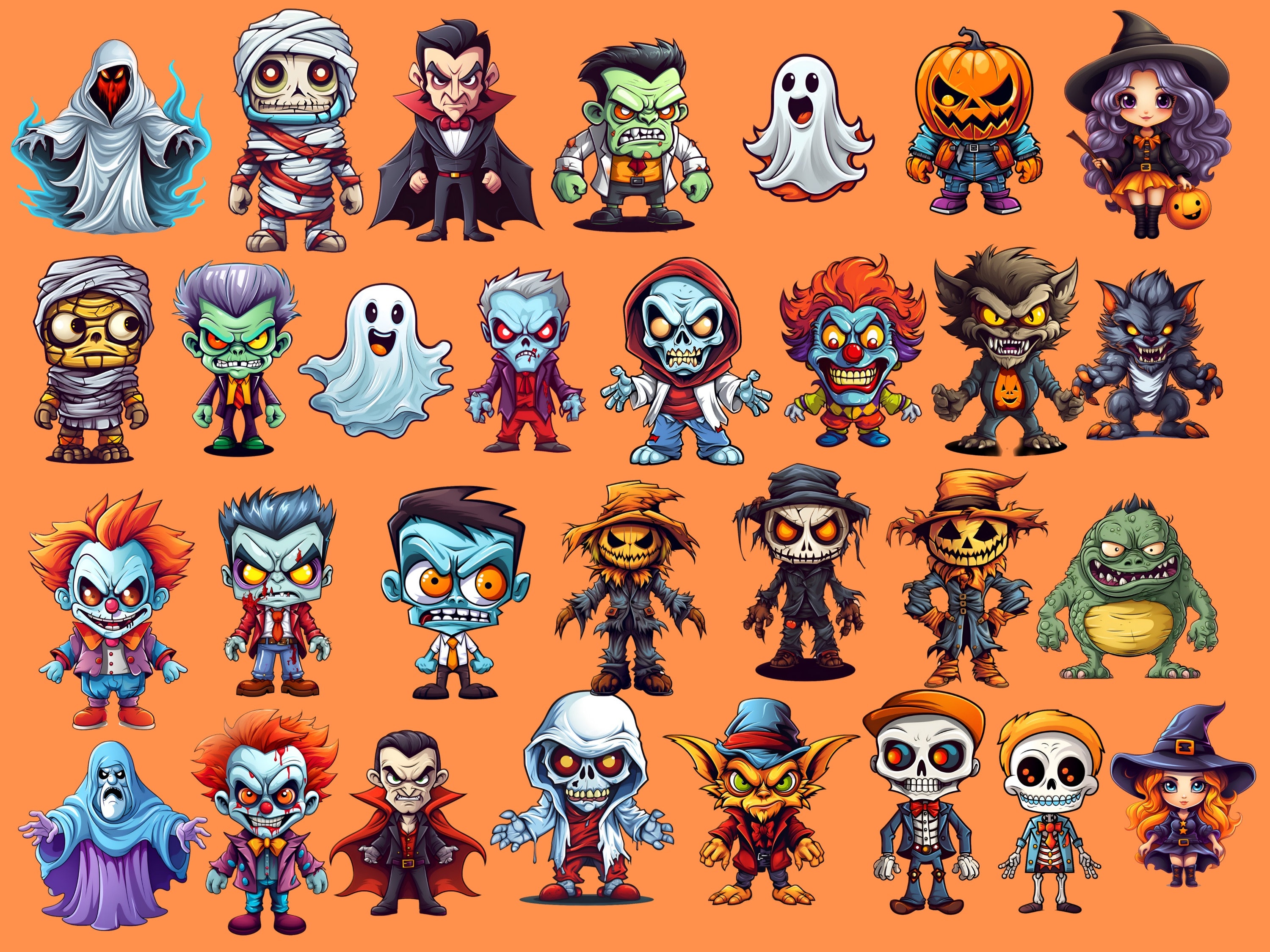 Spooky Halloween Characters Clipart Png Digital Download Transparent ...