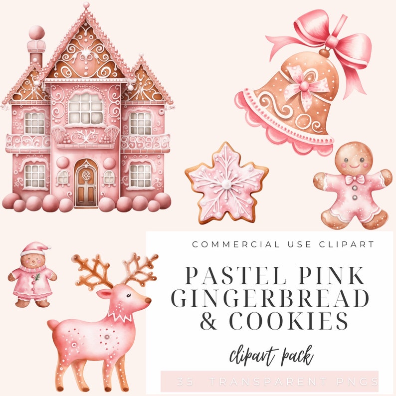 Pink Gingerbread Clipart Png, Pink Watercolor Christmas Gingerbread ...