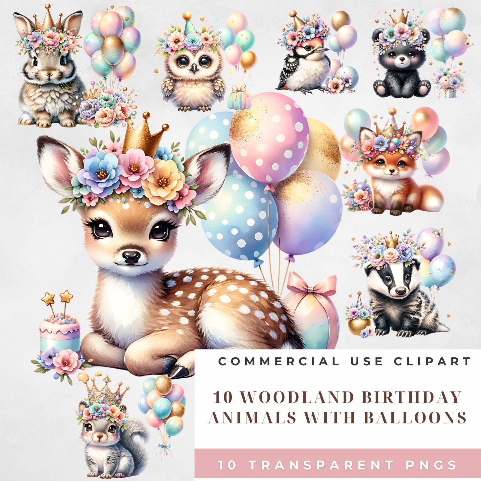 Cute Animal Birthday Party Clipart, Woodland Animals Birthday PNG ...