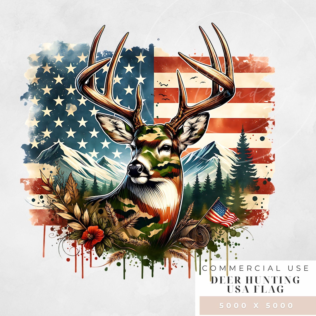 American Flag With Buck Deer Head Png, Whitetail Buck Head Graphic ...