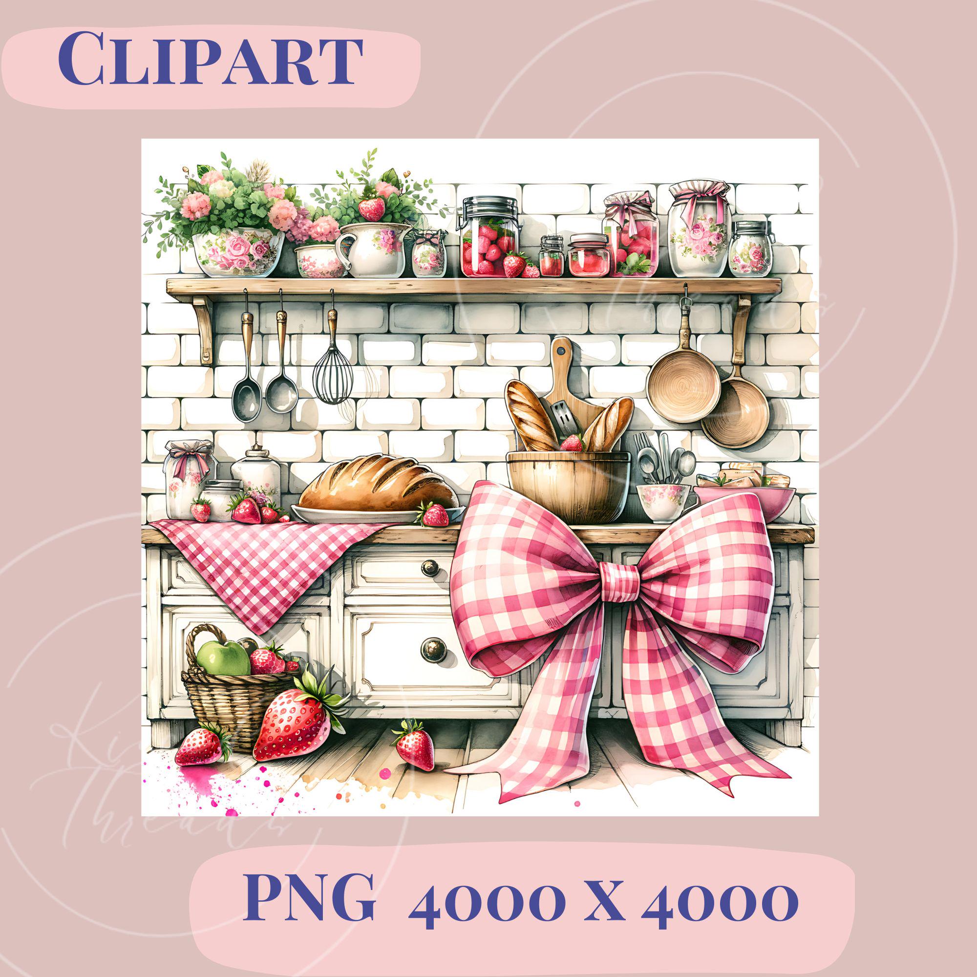 Vintage Rustic Kitchen Clipart Bundle, Kitchen Plant Shelves Pantries ...