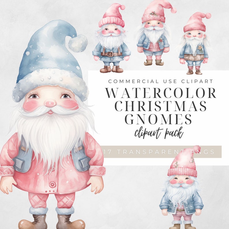 Watercolor Christmas Gnomes, Pink Watercolor Christmas Clipart ...
