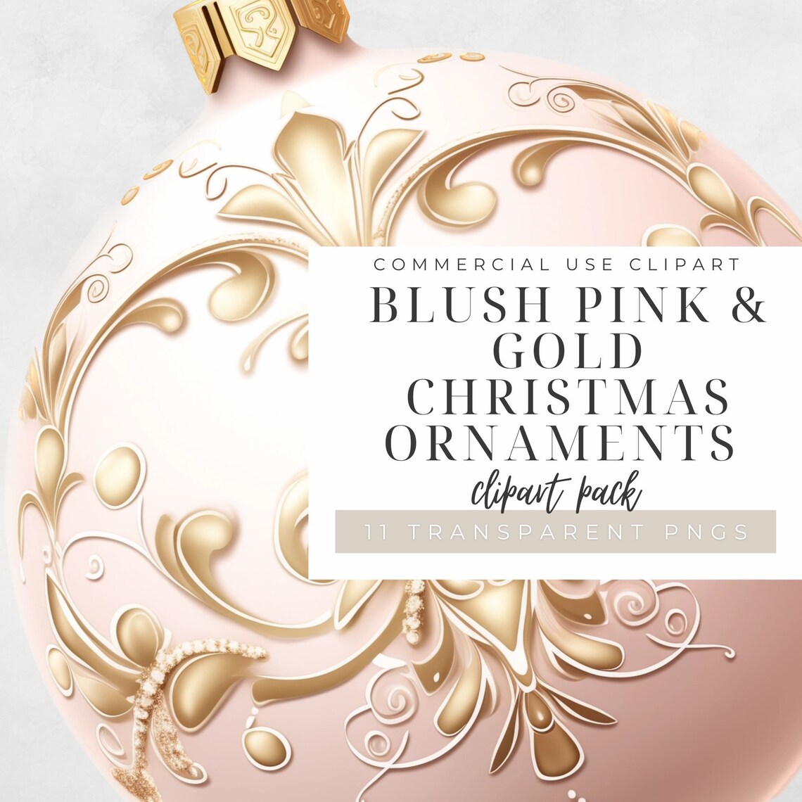 Blush Pink and Gold Christmas Ornaments Digital Clipart, Ball Ornament ...