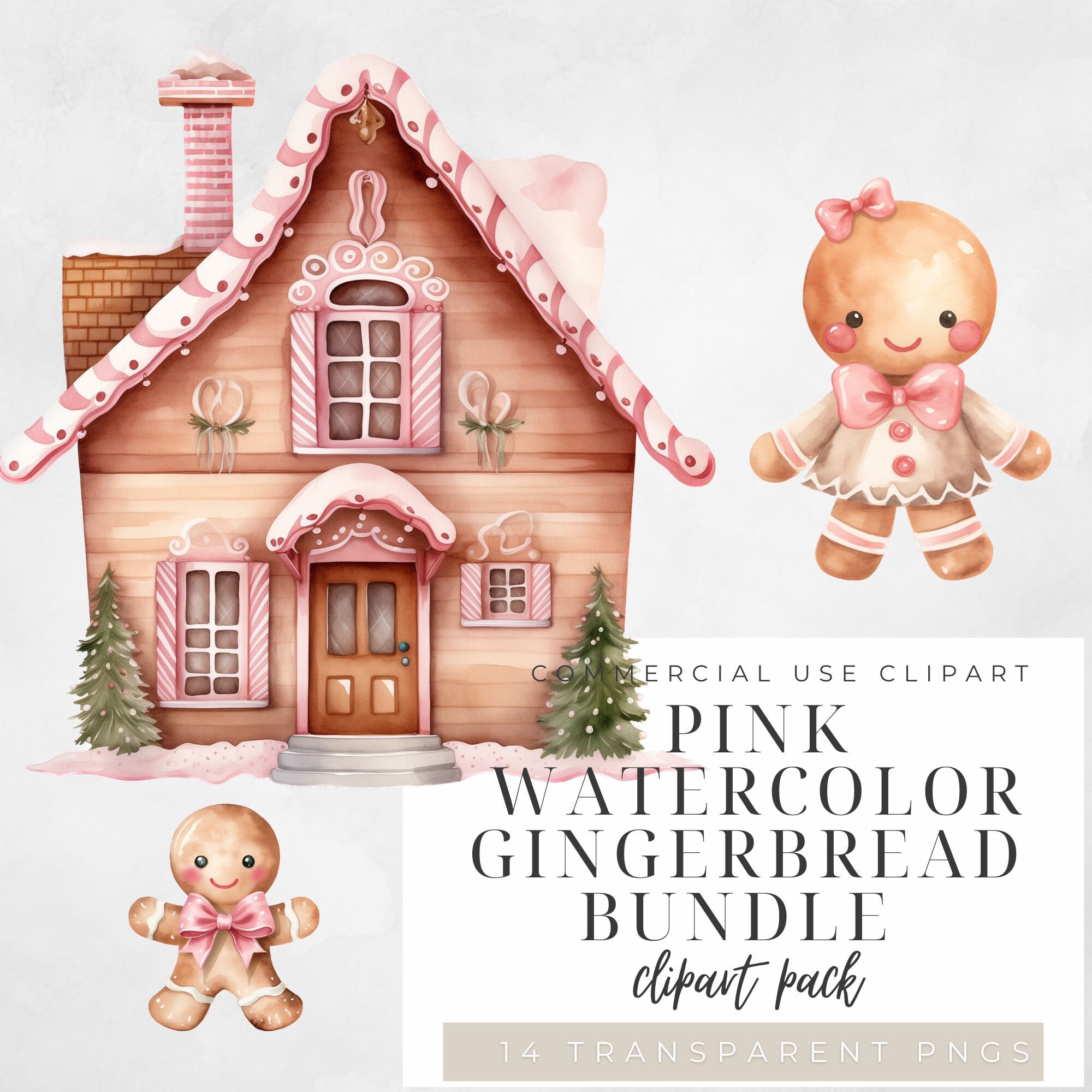 Pink Watercolor Christmas Gingerbread House Clipart, Watercolor ...