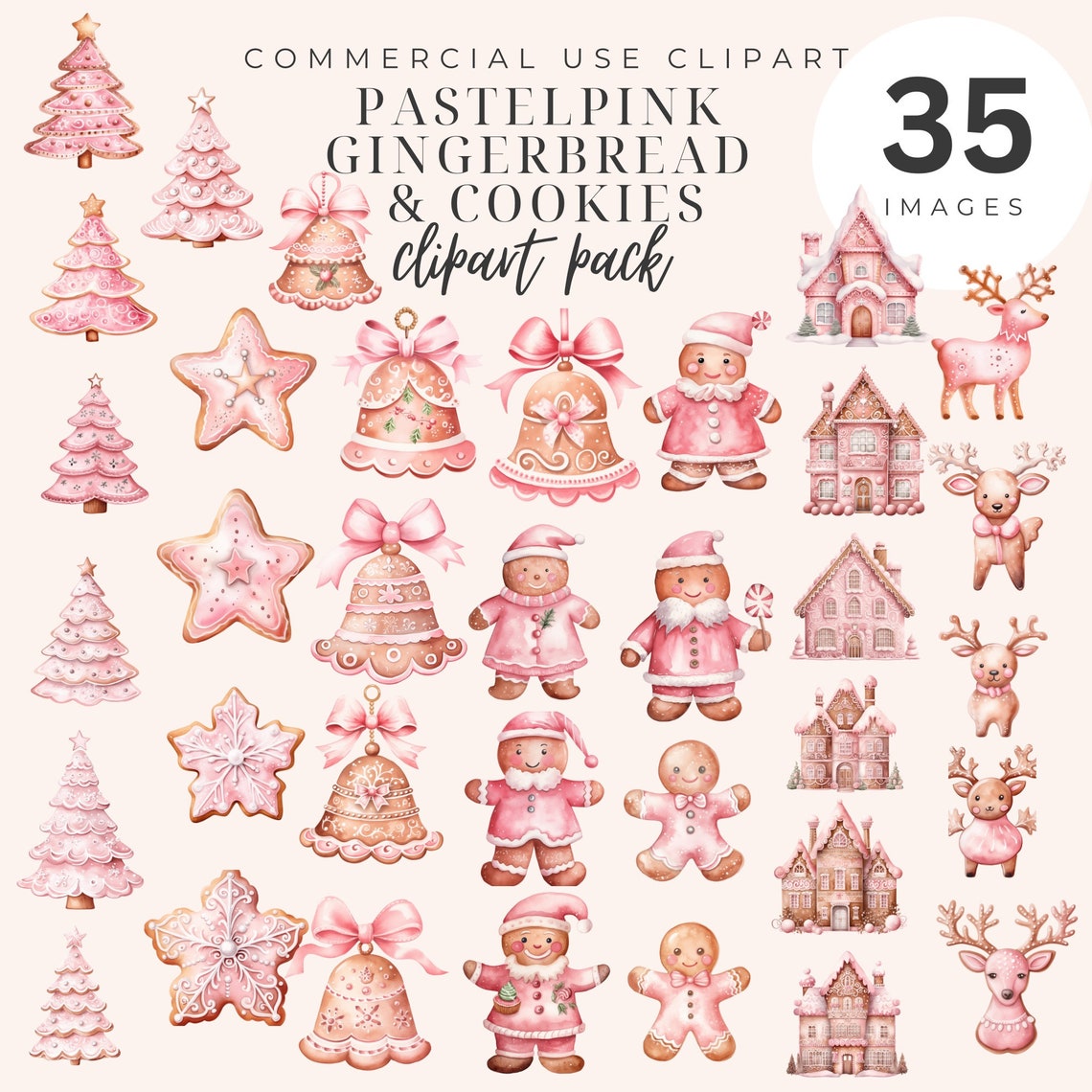 Pink Gingerbread Clipart Png, Pink Watercolor Christmas Gingerbread ...