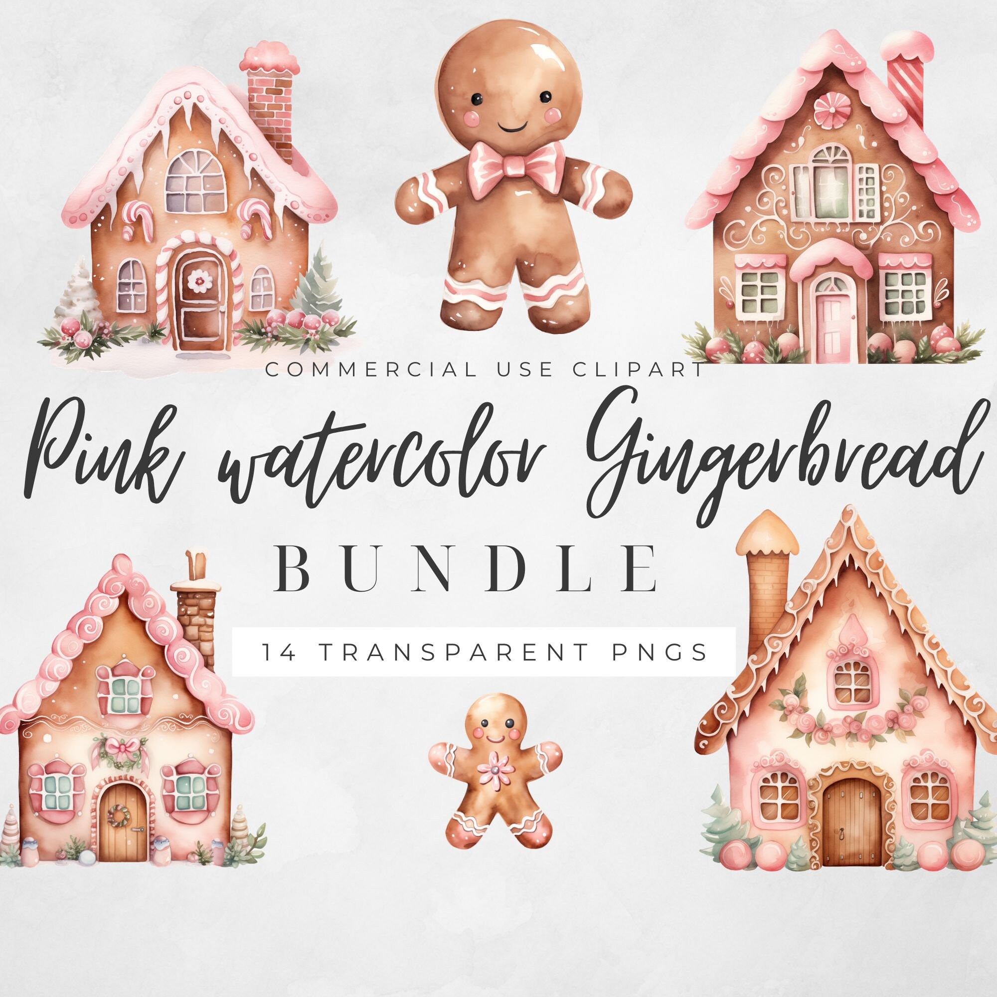 Pink Watercolor Christmas Gingerbread House Clipart, Watercolor ...