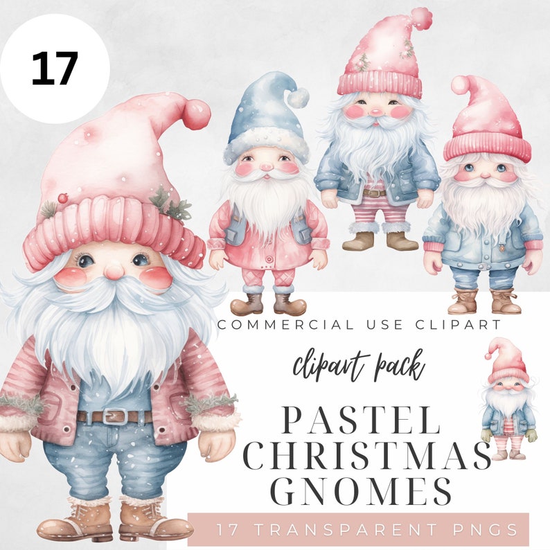 Watercolor Christmas Gnomes, Pink Watercolor Christmas Clipart ...
