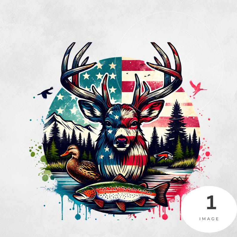 American Flag With Buck Deer Head Png, Whitetail Buck Head Graphic ...