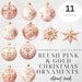 Blush Pink and Gold Christmas Ornaments Digital Clipart, Ball Ornament ...