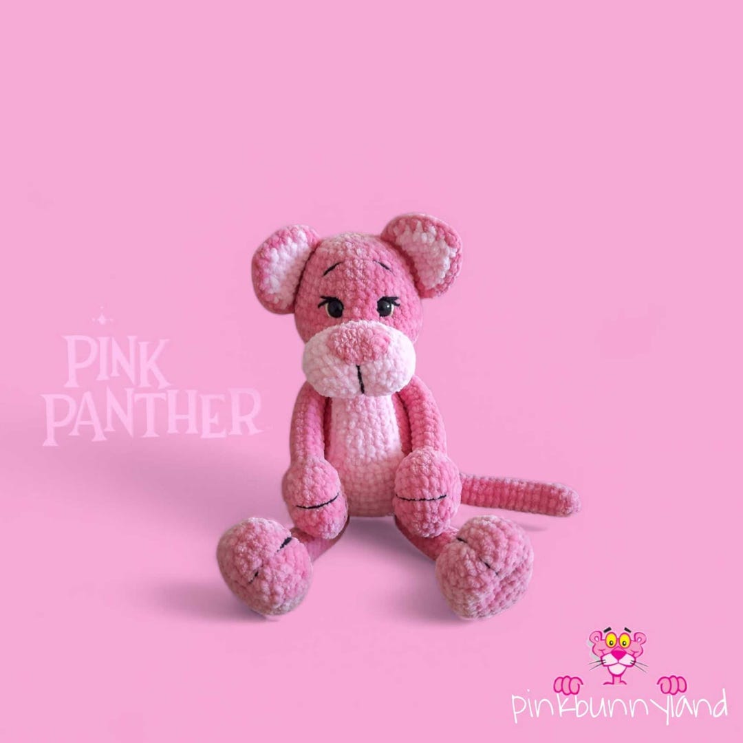 Crochet Long Pink Cat Amigurumi Doll, Handmade Panther Style Stuffed ...