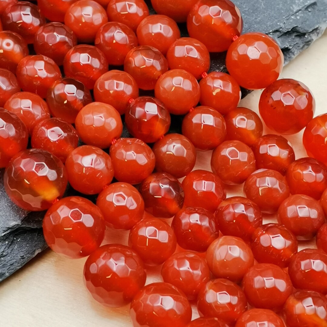 60 Perles Agate Cornaline Facettée Ronde Naturelle De 6 Mm / 46 Perles ...