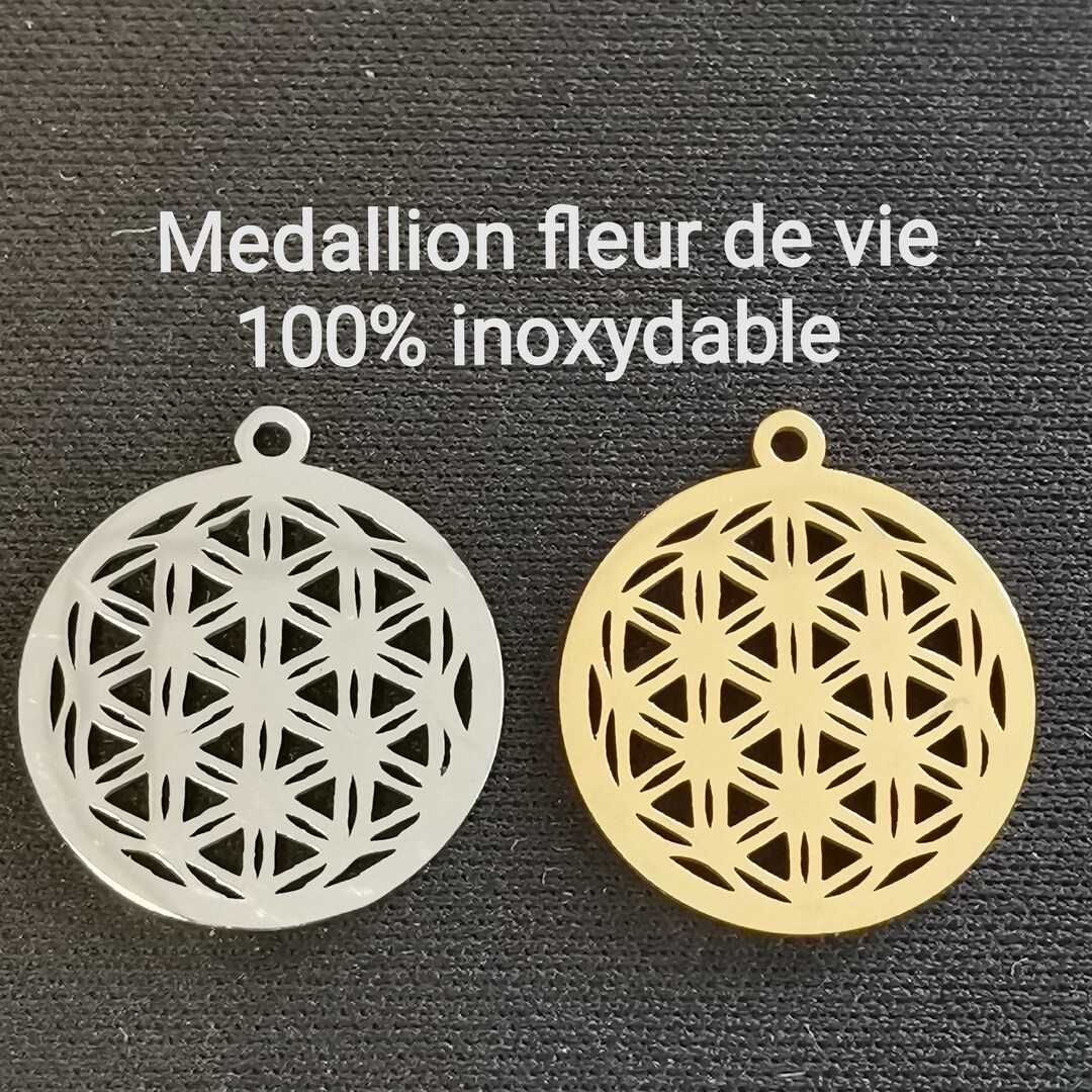Set of 2 Flower of Life Medallions 100% Stainless Steel Silver or Gold ...