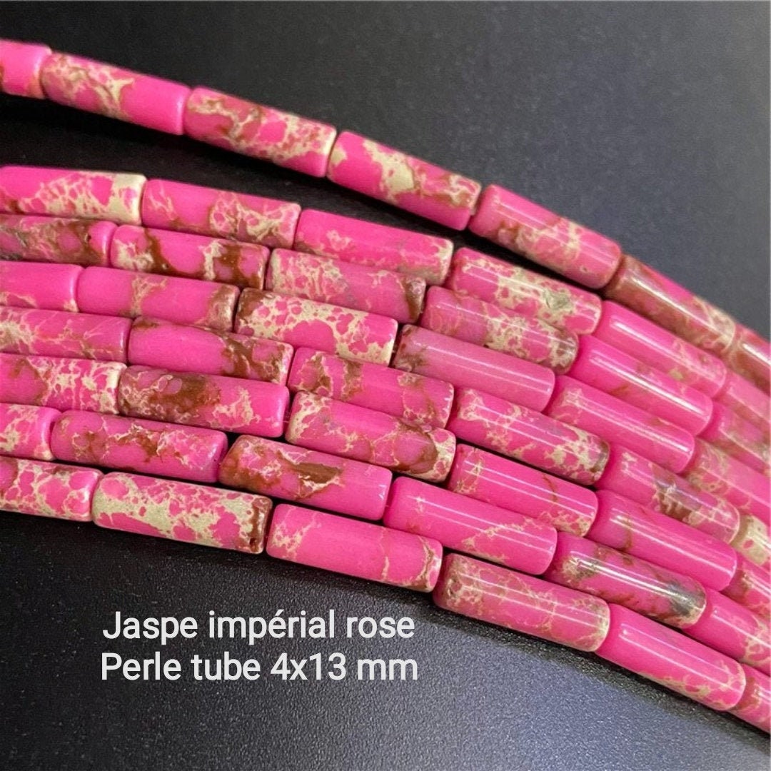 26 Pink Imperial Jasper Tube Beads 4x13 Mm, Natural Interlayer Tube ...