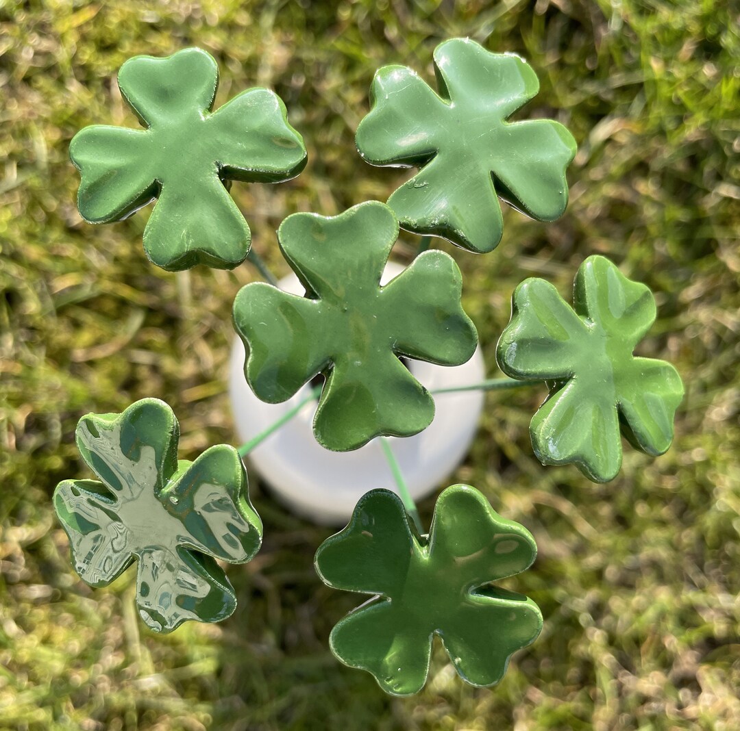 Ceramic Four-leaf Clover,plant Stake, Fairy Garden Accessories, Garden ...