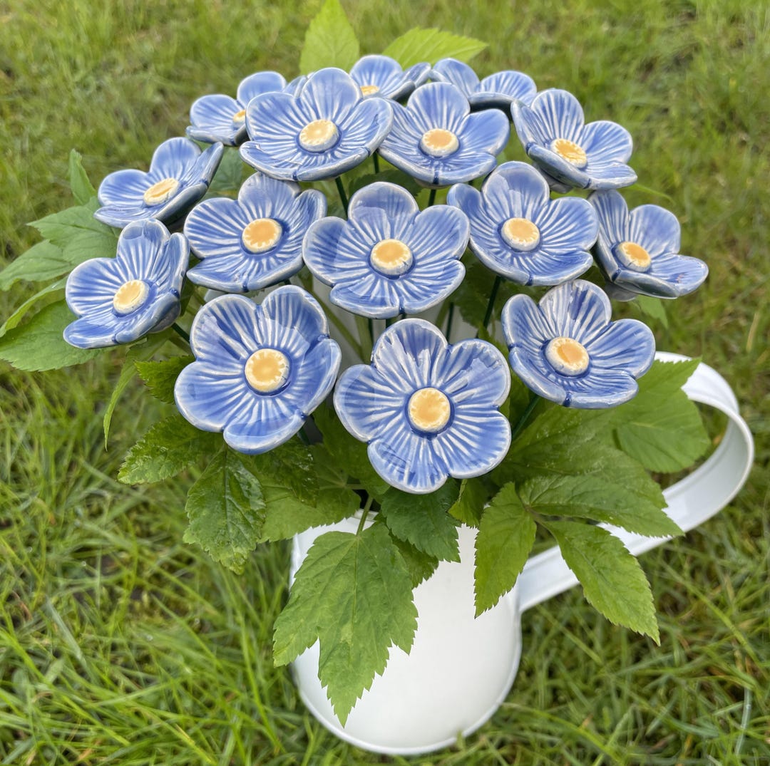 Ceramic Light Blue Bouquet of 15 of Flowers,floral Centerpiece of ...