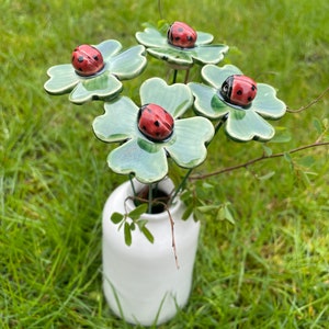 Ceramic Ladybird on Four-leaf Clover,plant Stake, Fairy Garden ...