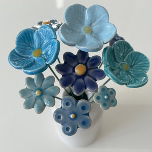 Ceramic Flowers Bouquet 9 Small Blue Flowers,floral Centerpiece of ...