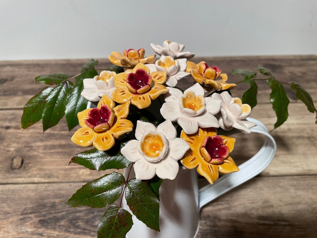 Ceramic Flower Daffodil Ornament,plant Stake, Fairy Garden Accessories ...