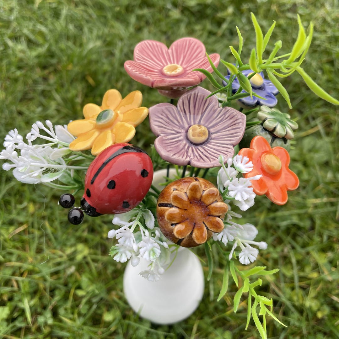8 Flowers, Ceramic Flowers Bouquet,floral Centerpiece of Handmade ...