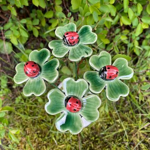 Ceramic Ladybird on Four-leaf Clover,plant Stake, Fairy Garden ...
