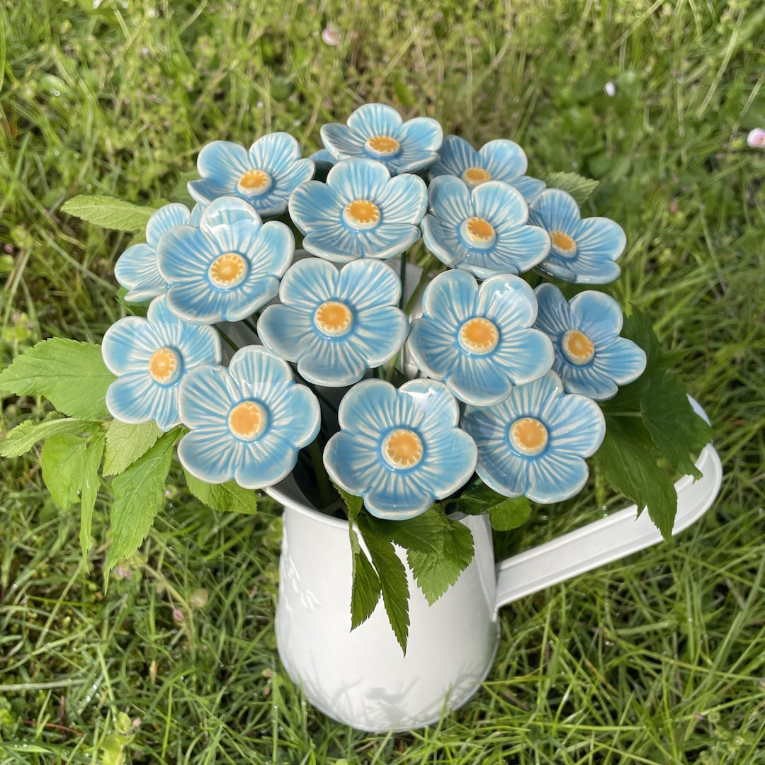 Ceramic Turquoise Bouquet of 15 of Flowers,floral Centerpiece of ...