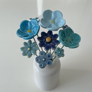 Ceramic Flowers Bouquet 9 Small Blue Flowers,floral Centerpiece of ...
