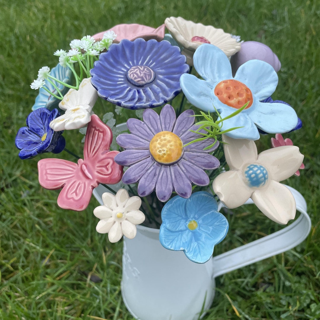 Ceramic Flowers Bouquet 17 Flowers,floral Centerpiece of Handmade ...