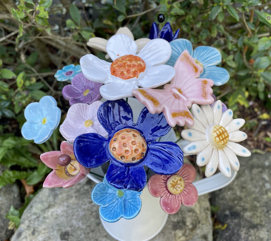 Ceramic Colorful Flowers Bouquet 15 Flowers,floral Centerpiece of ...