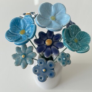 Ceramic Flowers Bouquet 9 Small Blue Flowers,floral Centerpiece of ...